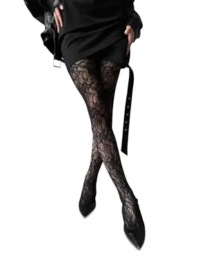 HIGH HEEL JUNGLE Venise Lace Fishnet Tights - Black