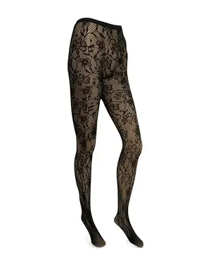 HIGH HEEL JUNGLE Venise Lace Fishnet Tights - Black