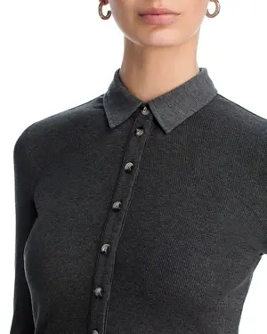 PERFECTWHITETEE Amee Luxe Ribbed Button Polo - Charcoal