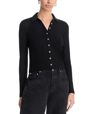 PERFECTWHITETEE Amee Luxe Ribbed Button Polo