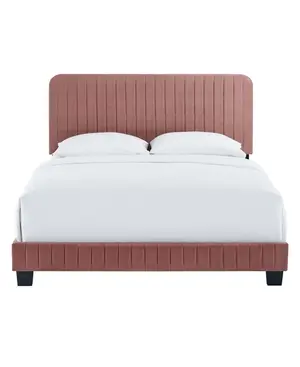 MODWAY Celine Channel Tufted Performance Velvet Platform Bed, King
