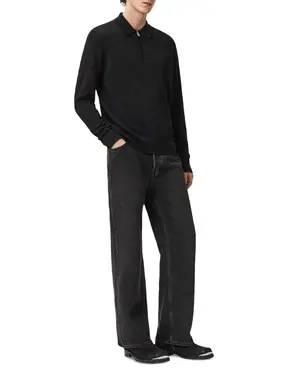 ALLSAINTS Albany Quarter Zip Polo Sweater - Cinder Black