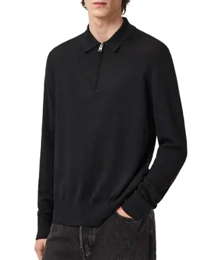 ALLSAINTS Albany Quarter Zip Polo Sweater - Cinder Black