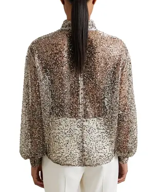 REISS Sienna Embellished High-neck Top