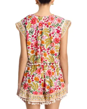 Farm Rio Banana Flowers Tie Neck Top
