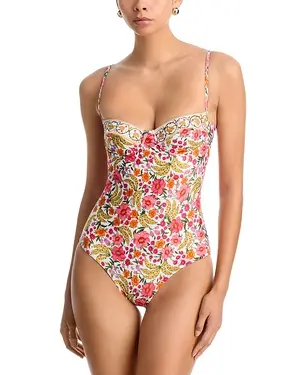 Farm Rio Banana Flowers One Piece Swimsuit - Off-white