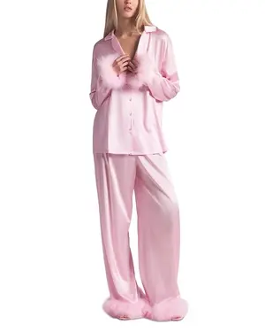 SKIMS Feather Trim Pajama Set - Cherry Blossom