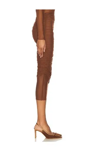 SEROYA Thessa Ruched Mesh Skirt - Brown