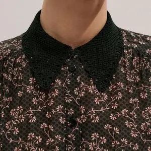 ME+EM Scallop Daisy Print Blouse With Feature Collar