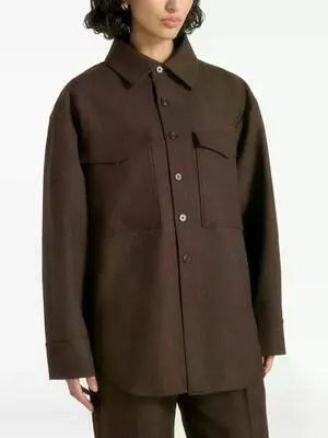 Manière De Voir Tailored Oversized Shirt With Feature Button - Brown