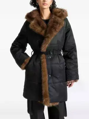 Manière De Voir Faux-fur Trimmed Belted Coat - Black