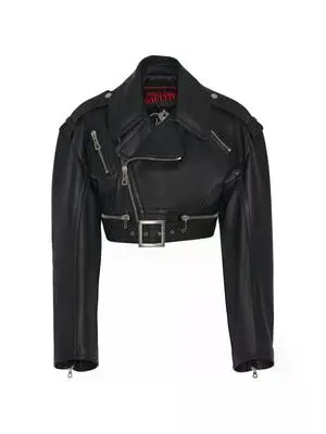 JEAN PAUL GAULTIER Cropped Leather Biker Jacket - Black