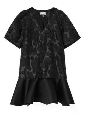 GANNI Ruffled Mini Dress - Black