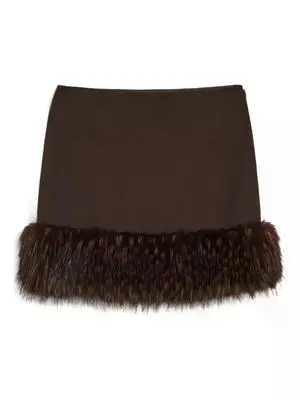 Apparis Mini Skirt With Fur Trim - Brown