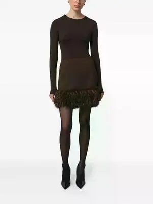Apparis Mini Skirt With Fur Trim - Brown