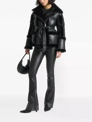 Manière De Voir Faux-leather And Plush Puffer Biker Jacket - Black