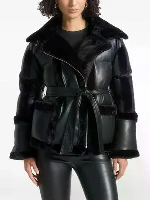 Manière De Voir Faux-leather And Plush Puffer Biker Jacket - Black