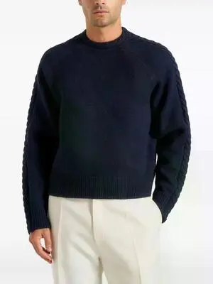 Manière De Voir Navy Raglan Knit Jumper With Plaited Detailing - Blue