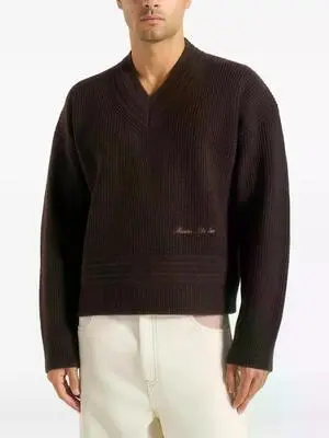 Manière De Voir Remi V-neck Signature Knit Jumper - Brown