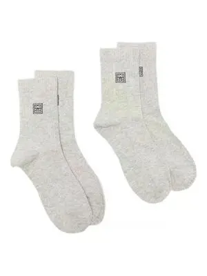 TOTEME Monogram-embroidered Ribbed Socks - Grey
