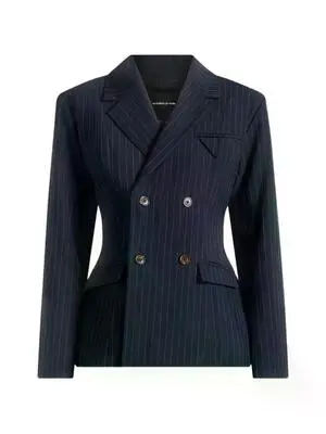 Manière De Voir Pinstripe Double Breasted Tailored Blazer - Blue
