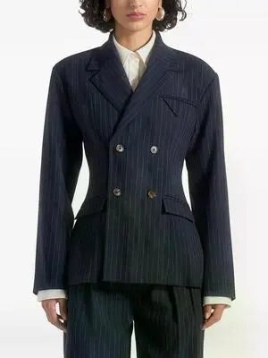 Manière De Voir Pinstripe Double Breasted Tailored Blazer - Blue