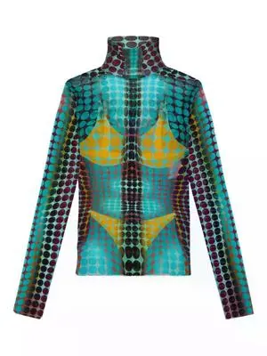 JEAN PAUL GAULTIER Dots-print High-neck Top - Blue