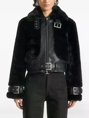 Manière De Voir Deya Plush & Faux Leather Belted Jacket - Black