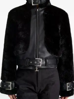 Manière De Voir Deya Plush & Faux Leather Belted Jacket - Black