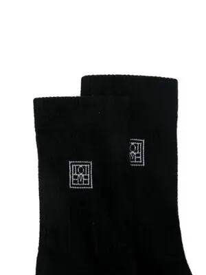 TOTEME Monogram-embroidered Socks - Black
