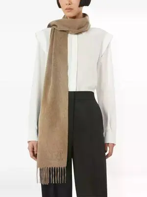 Max Mara Fringed Logo Scarf - Neutrals