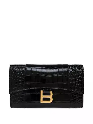 Balenciaga Hourglass Crocodile-effect Wallet - Black