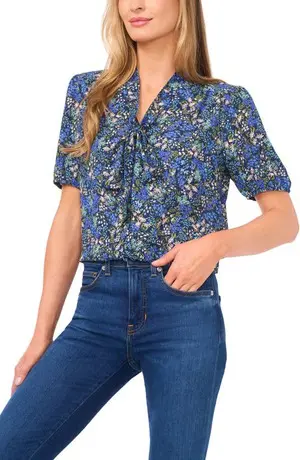 CECE DUPRAZ Floral Shirred Georgette Top