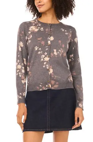 Vince Camuto Floral Print Cardigan - Swift Grey