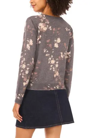 Vince Camuto Floral Print Cardigan - Swift Grey
