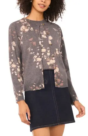 Vince Camuto Floral Print Cardigan - Swift Grey