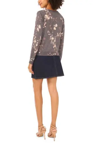 Vince Camuto Floral Print Cardigan - Swift Grey
