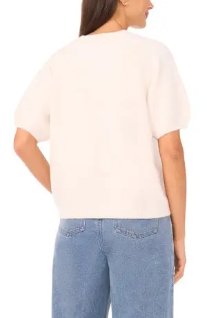 CECE DUPRAZ Floral Embroidered Short Sleeve Sweater - Birch