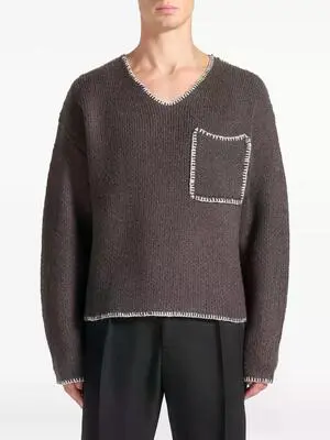 Manière De Voir Whipstitch Trim V-neck Knit Sweater