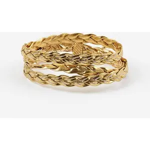 ERIN MCDERMOTT JEWELRY Braided Leather Wrap Bracelet - Gold