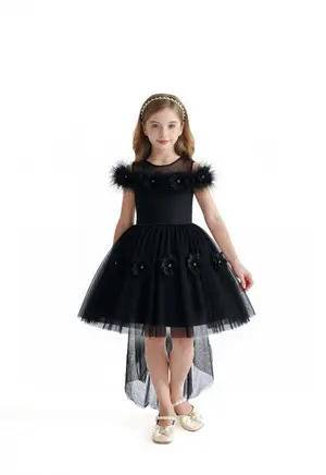 TULLEEN Feather-trimmed Bow Dress