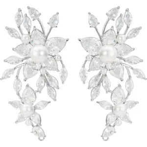 UNTAMED PETALS Royalist Pearl And Crystal Statement Earrings - Silver