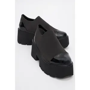 PROLOGUE SHOES Grena Platform Slip-on Shoes - Black Patent Faux Leather