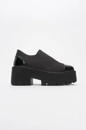 PROLOGUE SHOES Grena Platform Slip-on Shoes - Black Patent Faux Leather