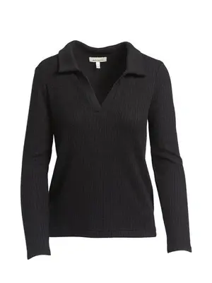 SINGLE STITCH Classic Ribbed V-neck Sweater With Collar - Macaroon