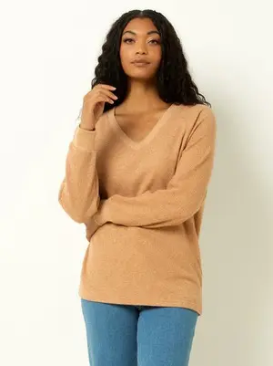 SINGLE STITCH Ribbed V-neck Sweater - Macaroon