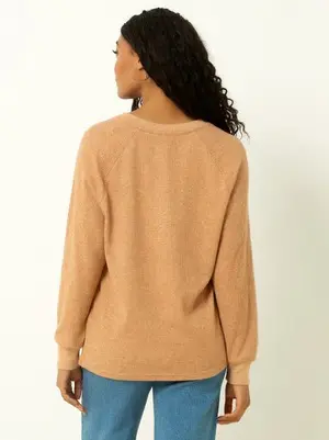 SINGLE STITCH Ribbed V-neck Sweater - Macaroon