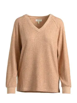 SINGLE STITCH Ribbed V-neck Sweater - Macaroon