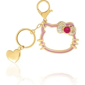 HELLO KITTY Heart Charm Keychain - Gold Tone