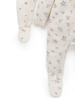 PUREBABY 2-pack Printed Zip Footies - Cherry Blossom Print